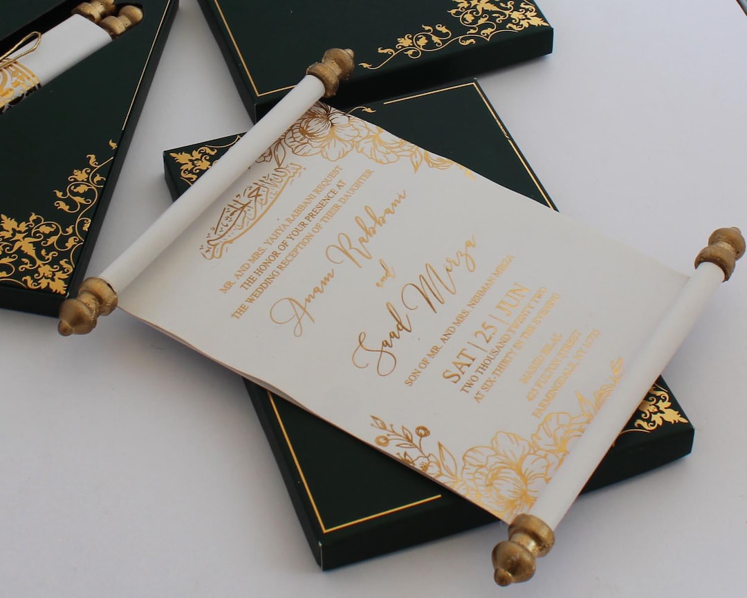 Floral Scroll Wedding Invitation, Royal Invitation, Quinceañera Invitation Scroll Engagement ...