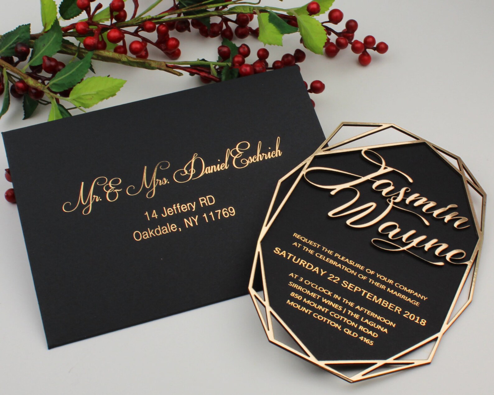 Geometric Wedding Invitation 3D Wedding Card Gold Wedding - Etsy