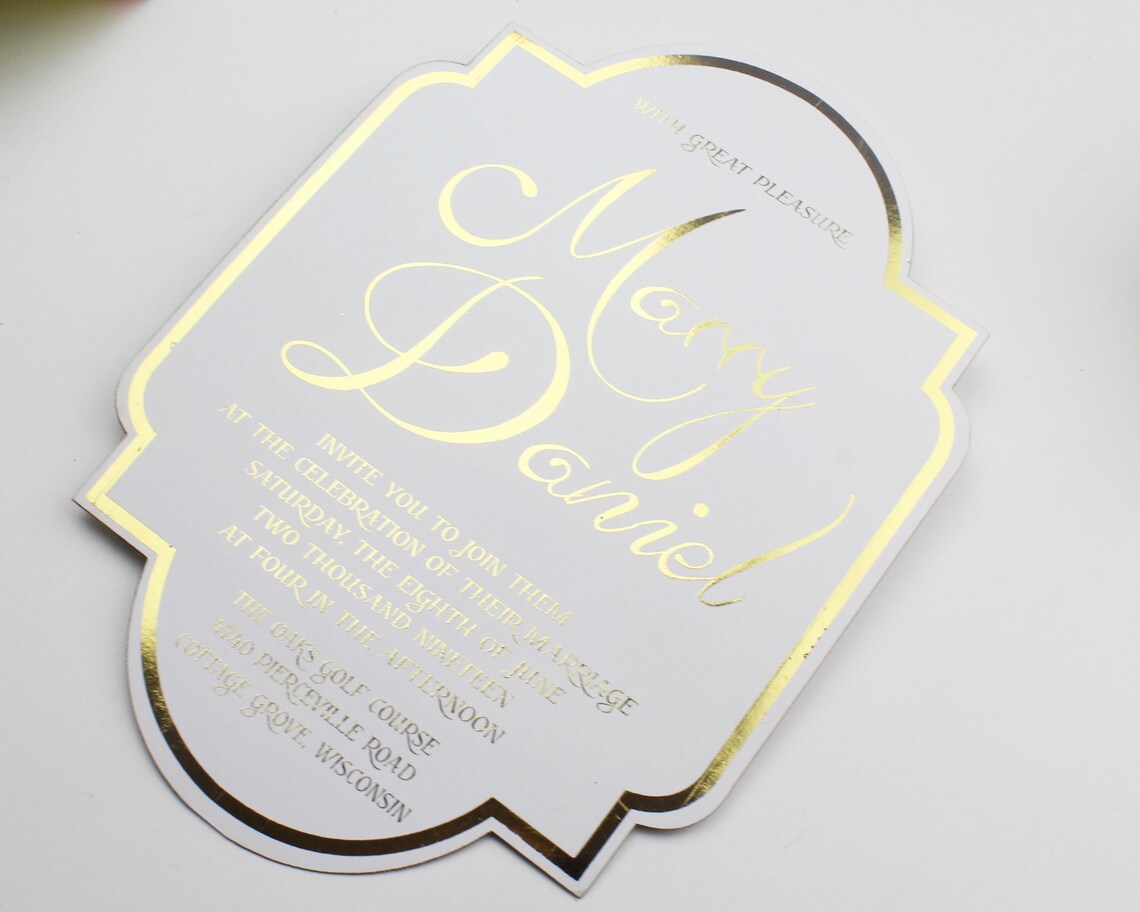 Metallic Gold Foil Invitation Gold Foil Border Invites - Etsy