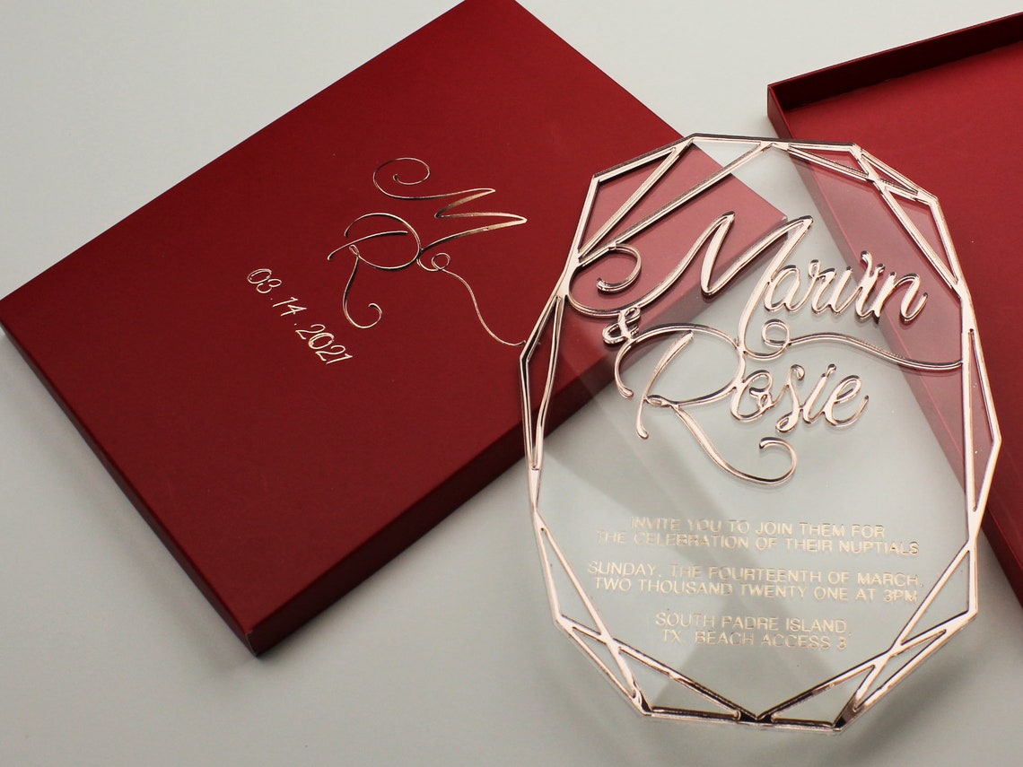 3D Custom Acrylic Wedding Invitation Rose Gold Acrylic - Etsy