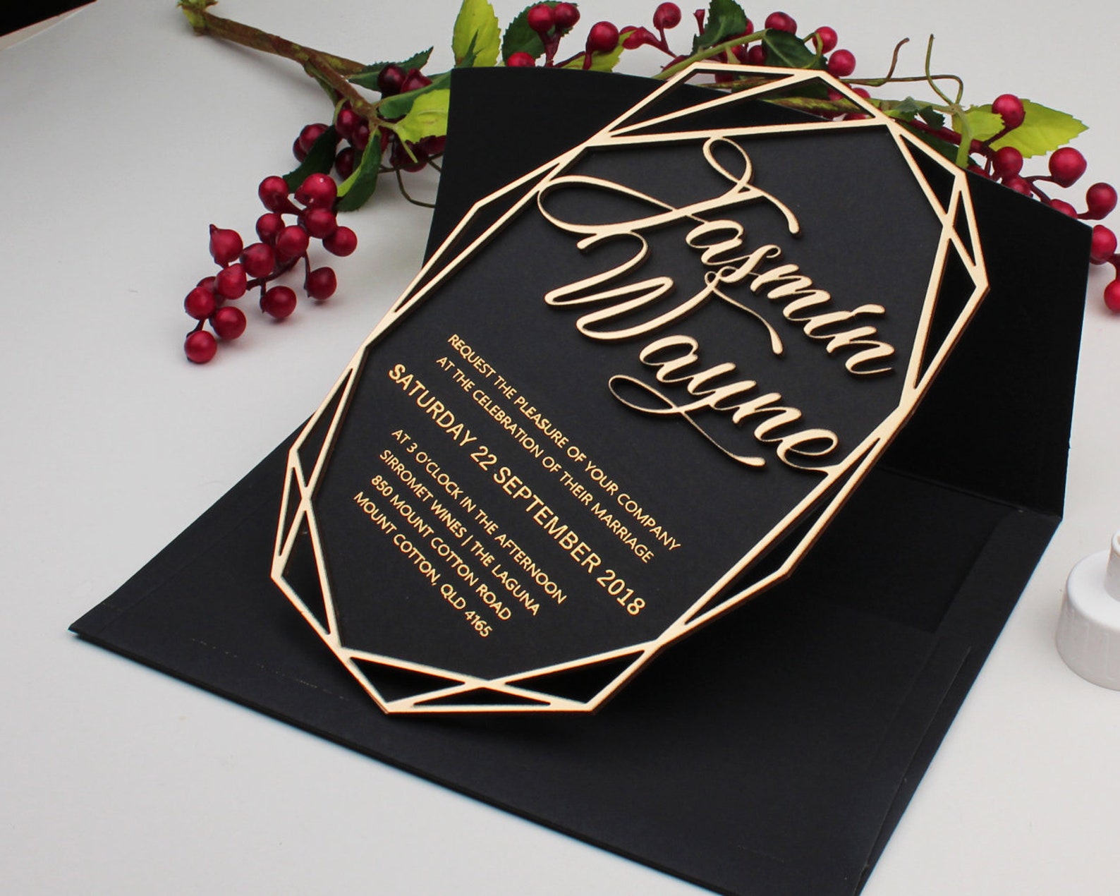 Geometric Wedding Invitation 3D Wedding Card Gold Wedding | Etsy