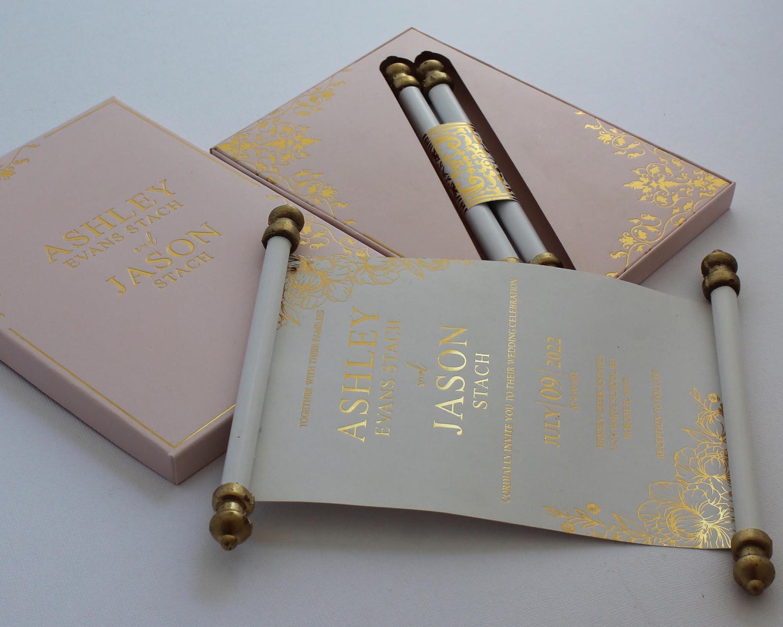 Custom Scroll Wedding Invitation With Golden Box - Etsy