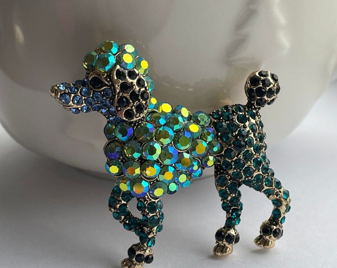 Blue Rhinestone Poodle Brooch Pin Dog Lover Gift A280 - Etsy