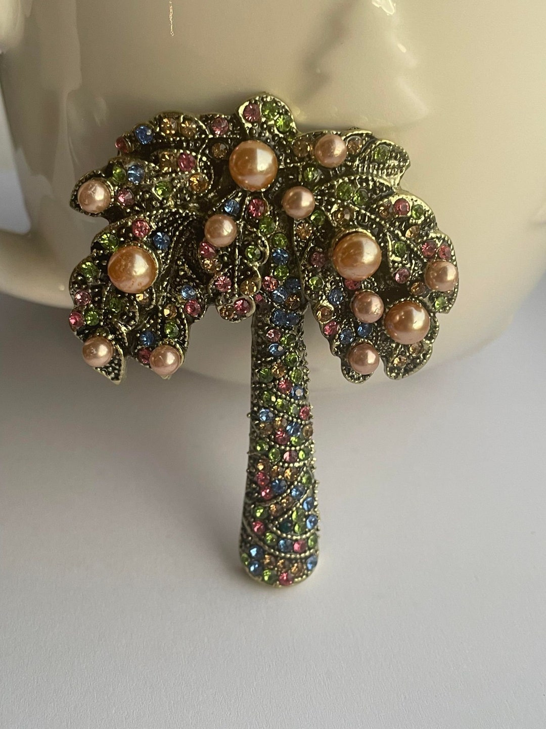 Rhinestone Pearl Palm Tree Brooch, Palm Tree Brooch, Rhinestone Palm ...