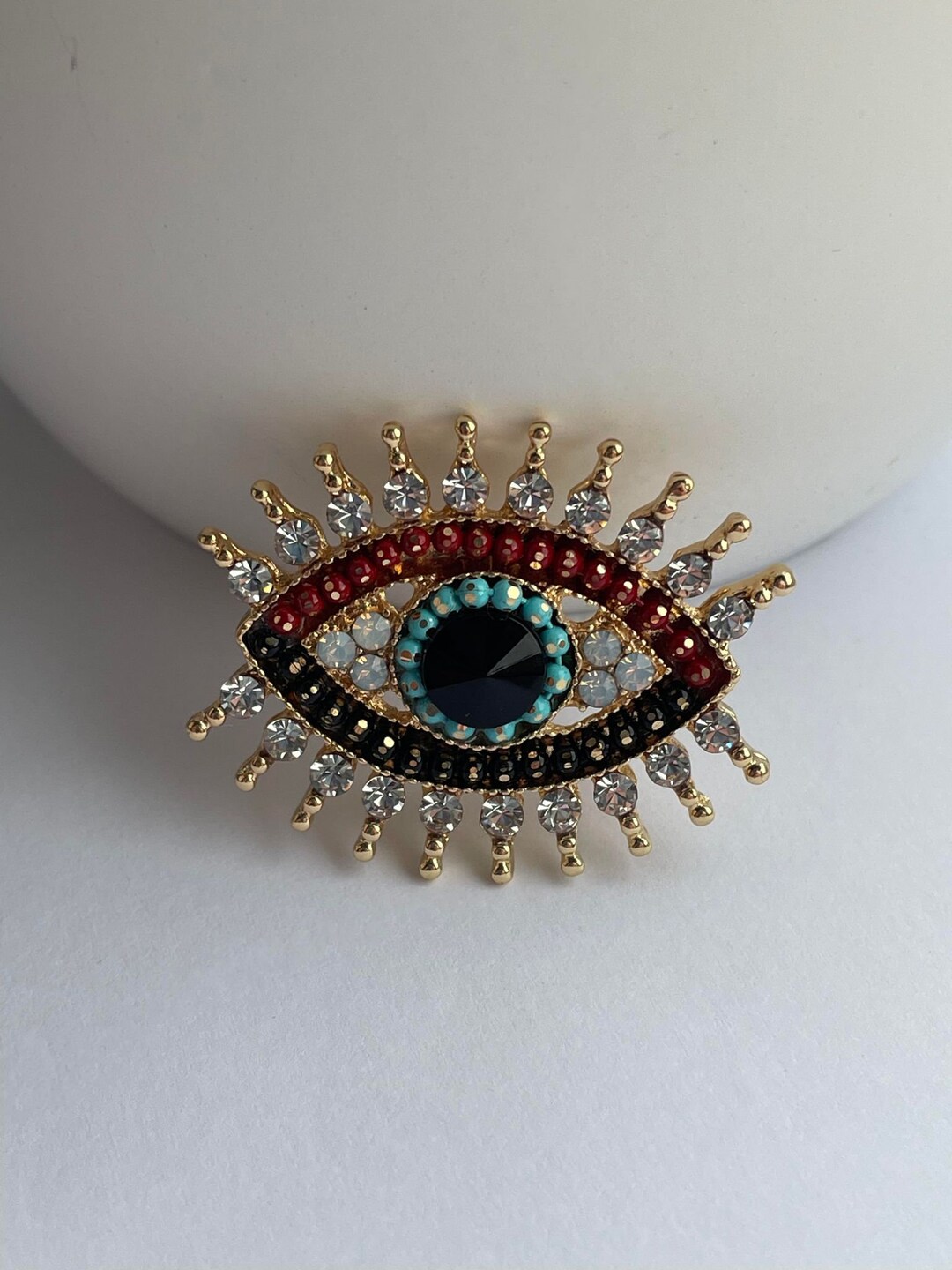 Evil Eye Rhinestone Encrusted Brooch, Evil Eye Brooch, Evil Eye Pendant ...