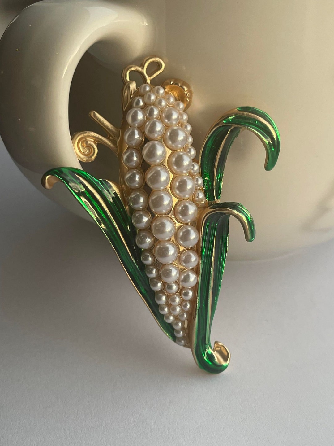 Faux Pearl Corn Brooch, Corn Brooch, Vegetable Brooch, Large Brooch ...