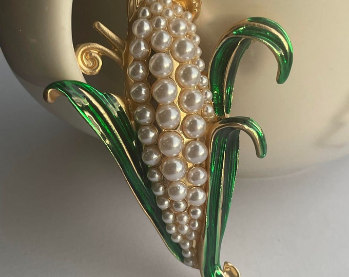 Faux Pearl Corn Brooch, Corn Brooch, Vegetable Brooch, Large Brooch ...