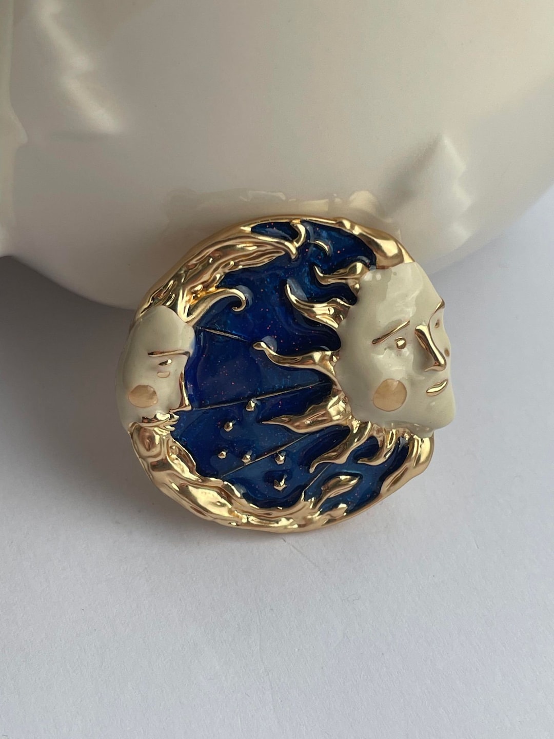 Celestial Blue Glitter Enamel Brooch, Celestial Brooch, Celestial ...