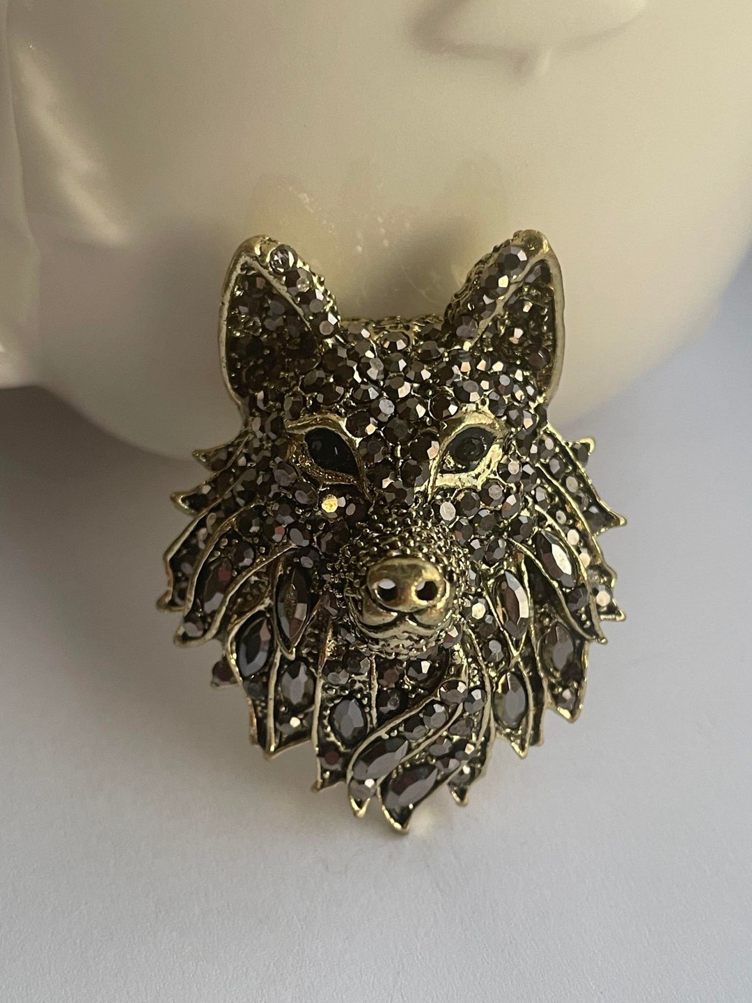 Rhinestone Wolf Brooch, Wolf Brooch, Wolf Jewellery, Brooches for Women ...