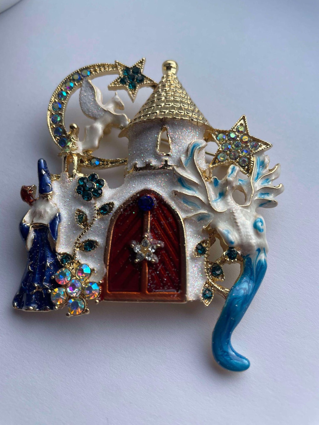 Magical Castle Brooch, Aurora Borealis Brooch, Castle Brooch, Castle ...
