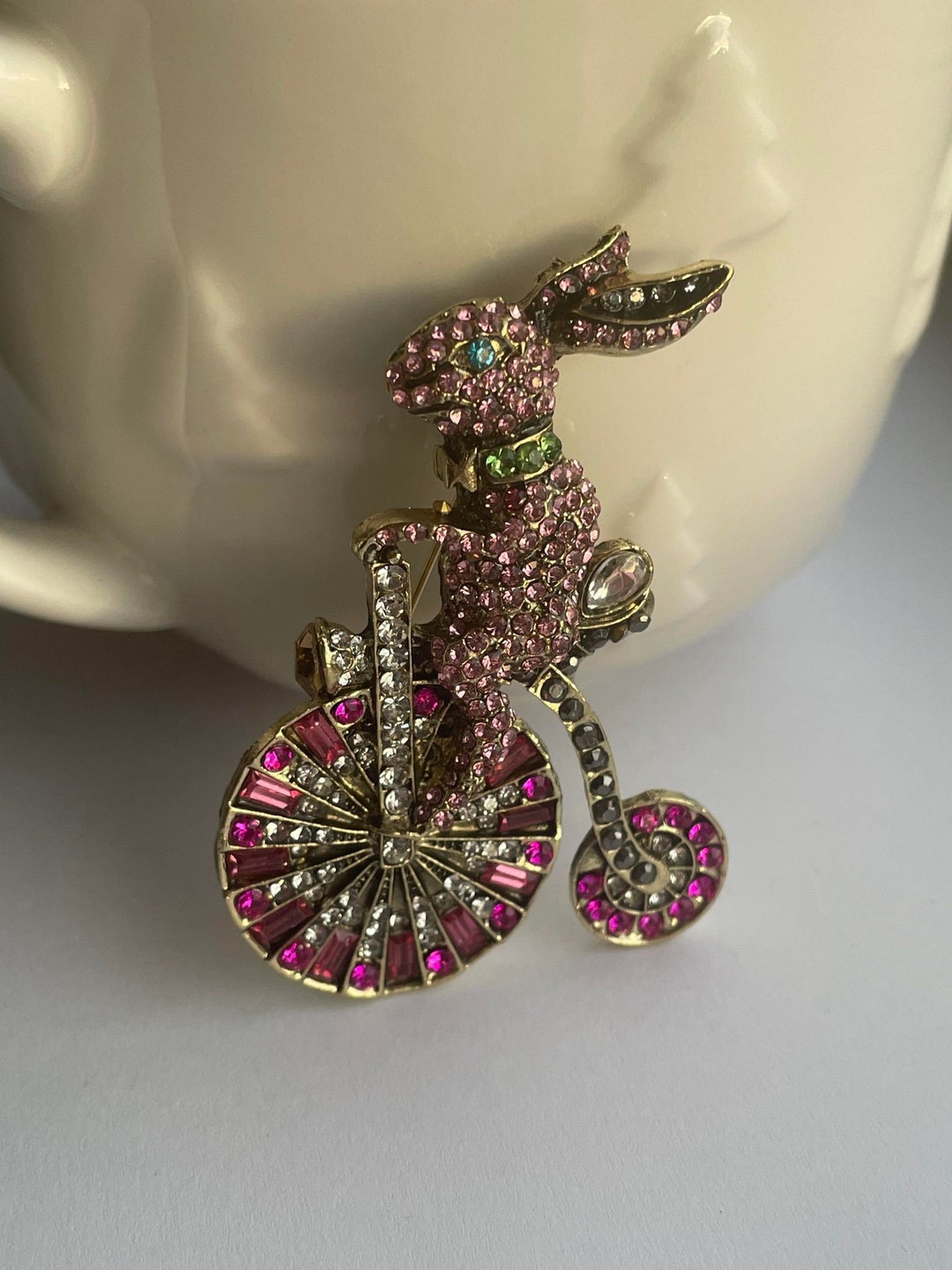 Rhinestone Rabbit Riding a Bike Brooch, Rabbit Brooch, Bike Brooch ...