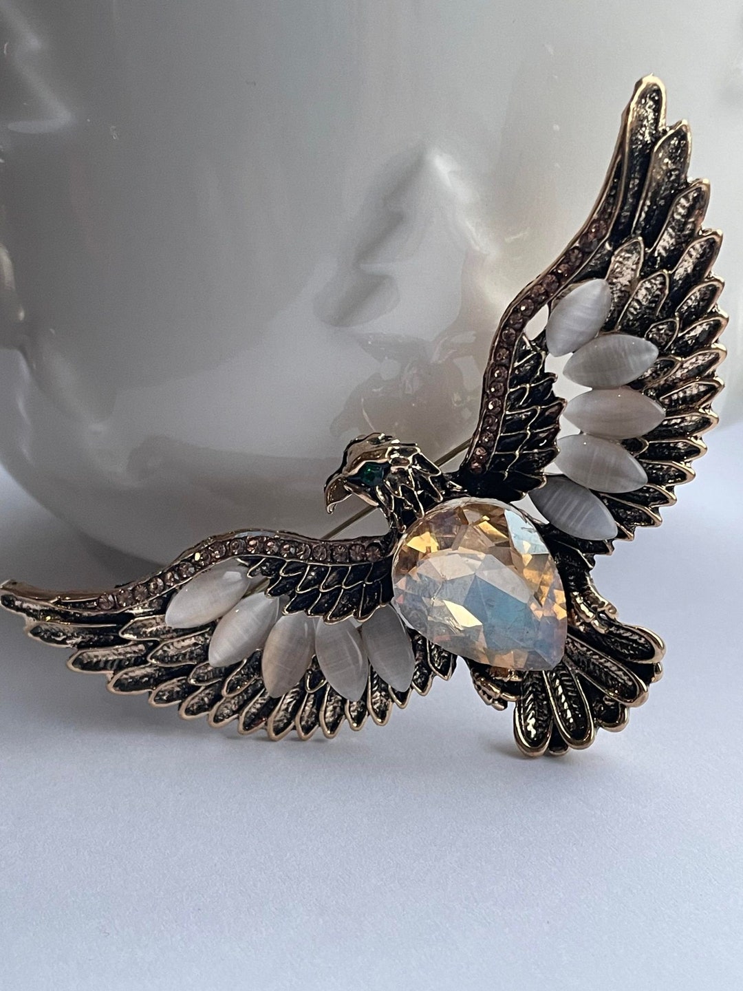 Rhinestone Golden Eagle Brooch, Eagle Brooch, Eagle Jewellery, Eagle ...