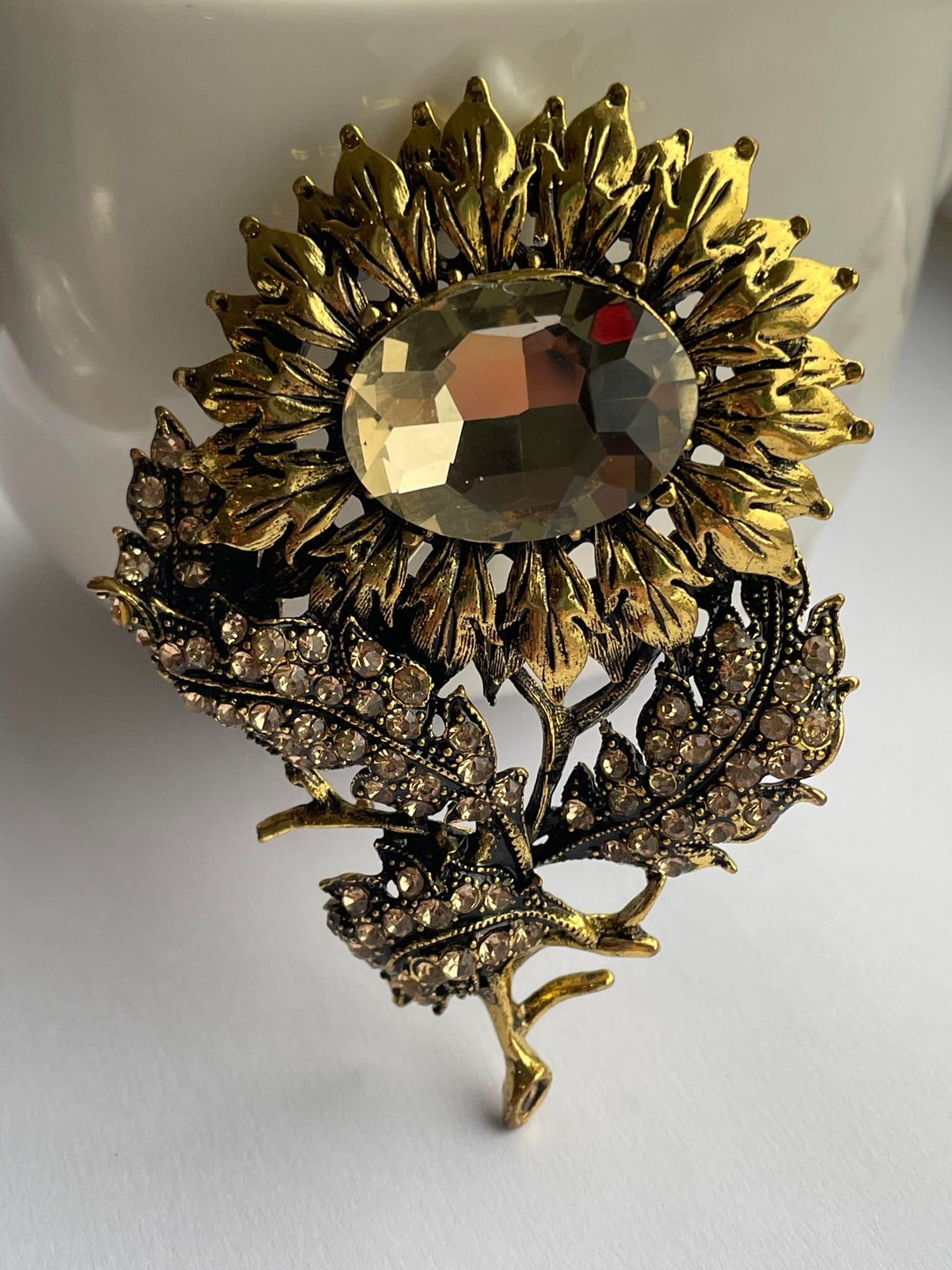 Large Rhinestone Sunflower Brooch, Sunflower Brooch, Sunflower ...