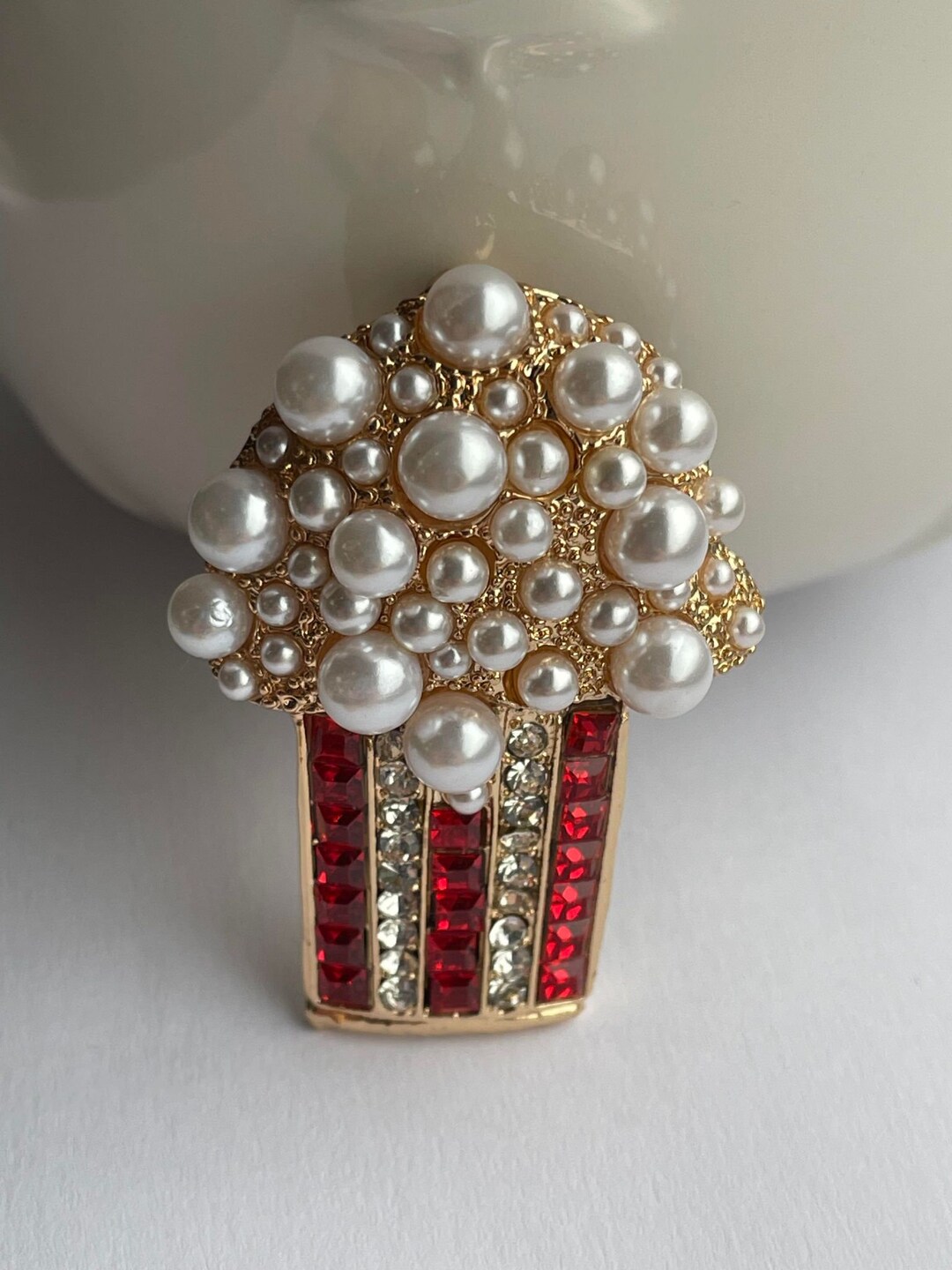 Rhinestone and Faux Pearls Popcorn Brooch, Popcorn Brooch, Popcorn ...