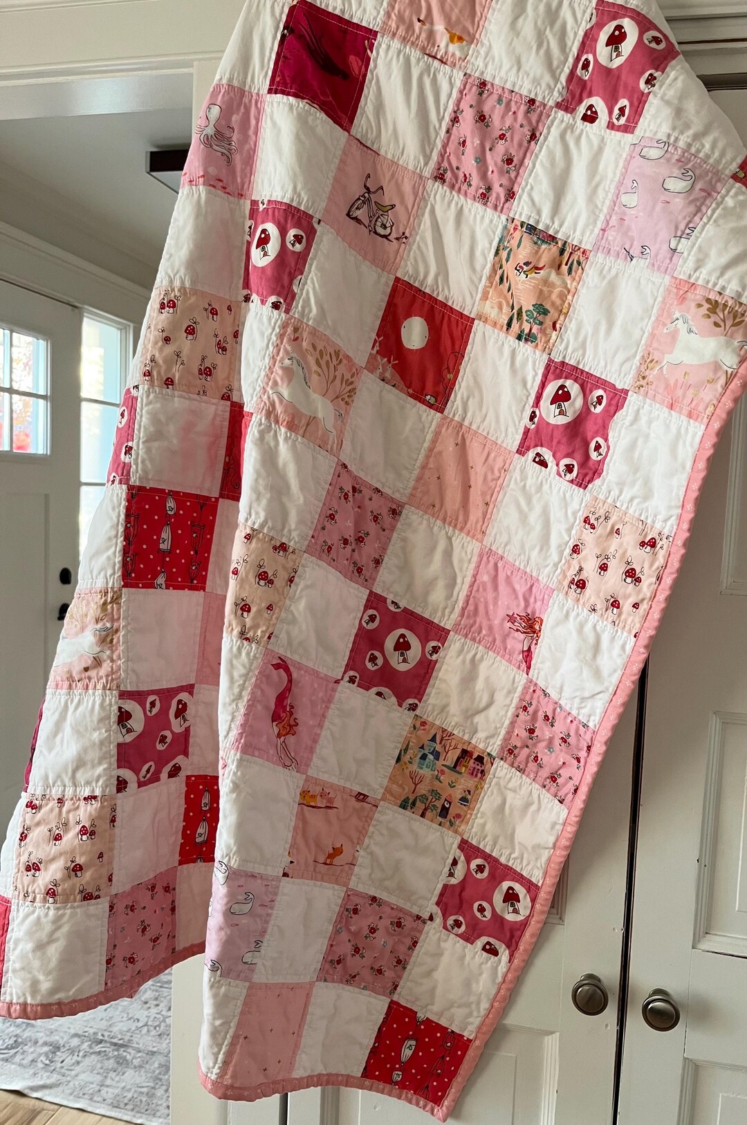 Pretty in Pink Patchwork, Baby Girl Quilt, Baby Girl Nursery, Playmat ...