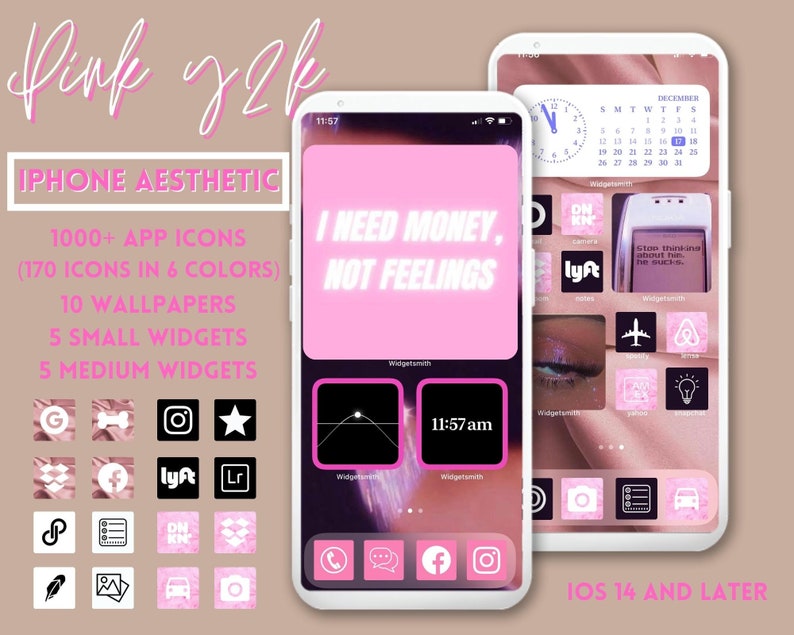 Pink Y2K Ios 14-15 App Icons Aesthetic 1000 App Covers | Etsy New Zealand