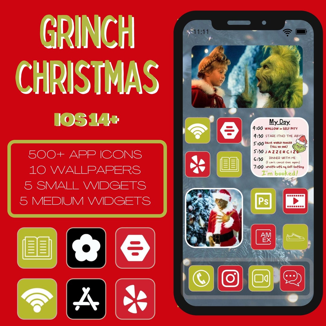 The Grinch Christmas Ios 14-15 App Icons Aesthetic 500 App Covers ...