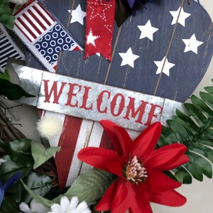 Red White and Blue Patriotic Welcome Wreath - Etsy