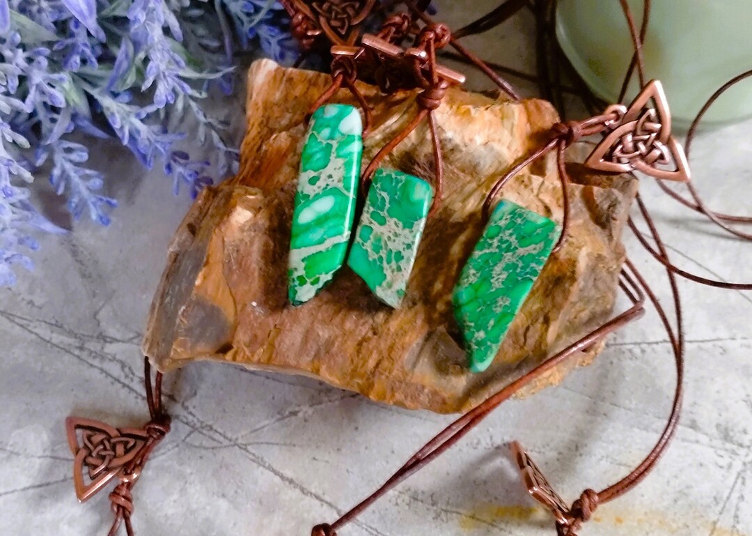 Green Variscite Pendant, Green Impression Jasper, Boho Necklace, Gift ...