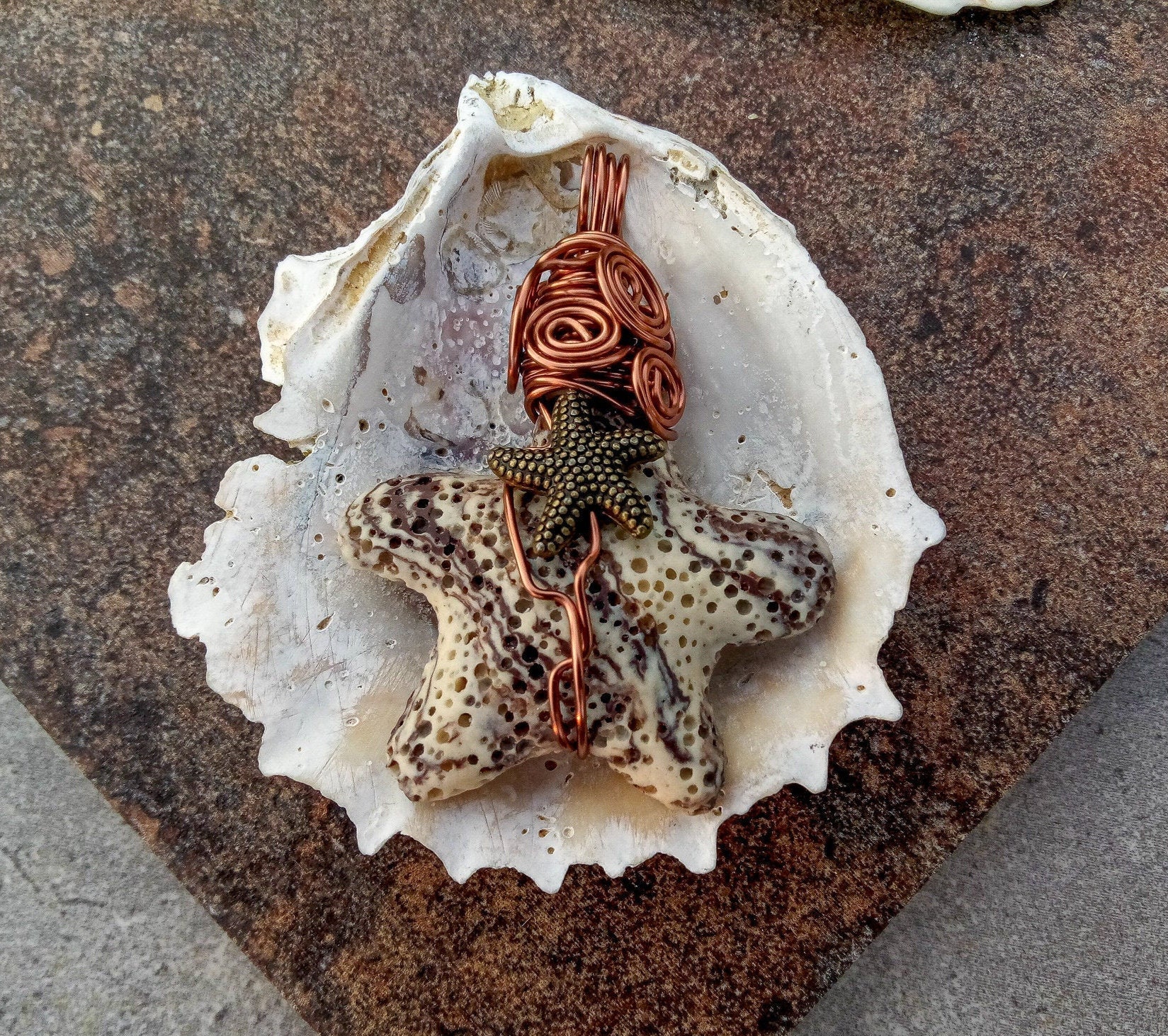 Ocean Starfish Wire Wrapped Pendant Nautical Sand and Surf | Etsy