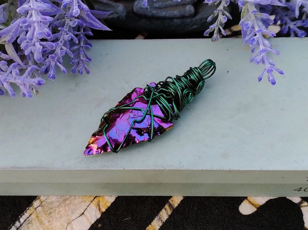 Arrowhead Necklace, Rainbow Titanium, Rainbow Aura, Wire Wrapped ...