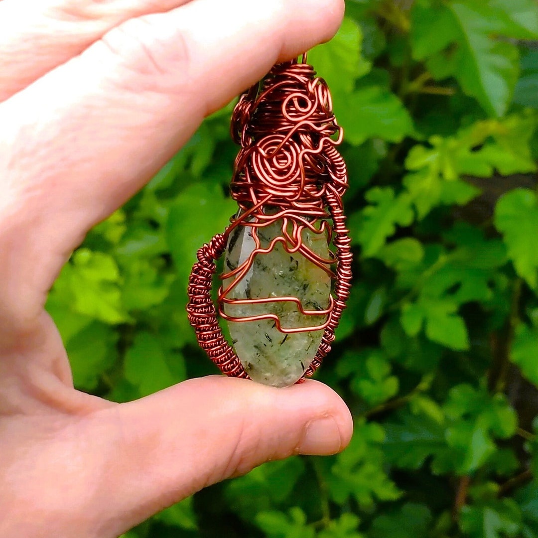 Prehnite Wire Wrapped Pendant, Prehnite Jewelry, Prehnite Necklace ...