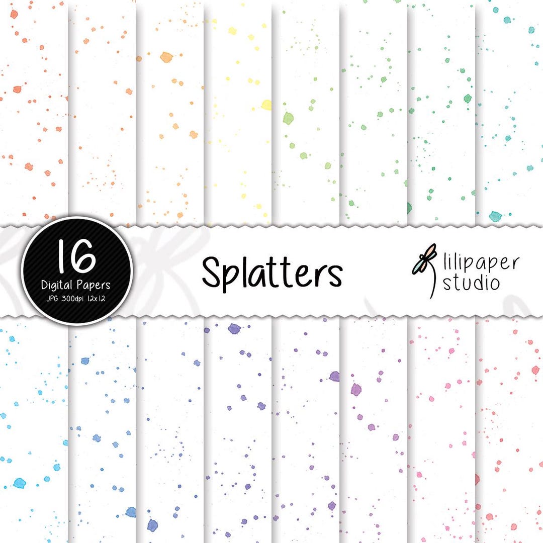 Watercolor Splatter Digital Paper: 12x12 Scrapbook Backgrounds (JPEG ...