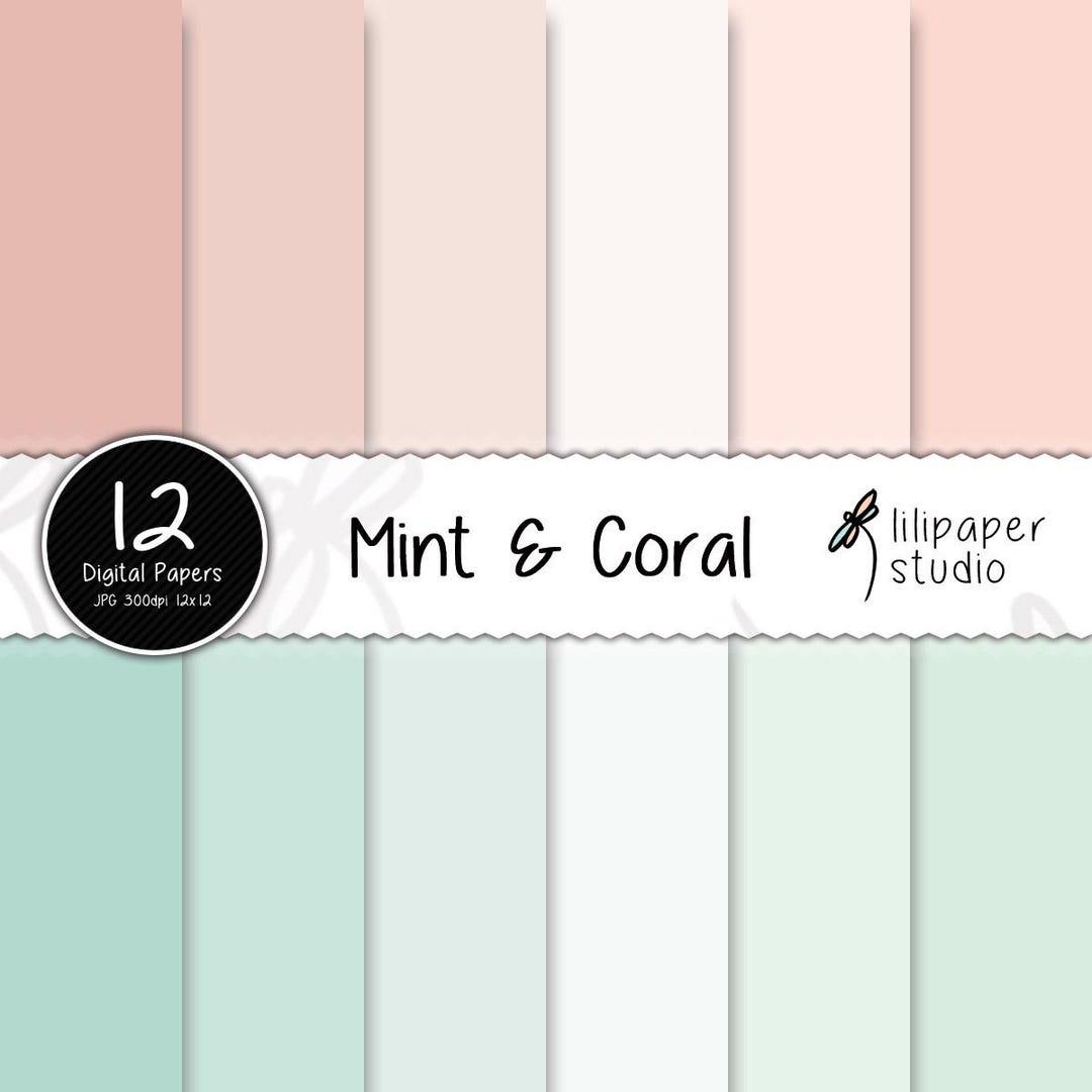 Pastel Mint & Coral Digital Papers: 12x12 Scrapbook Backgrounds ...
