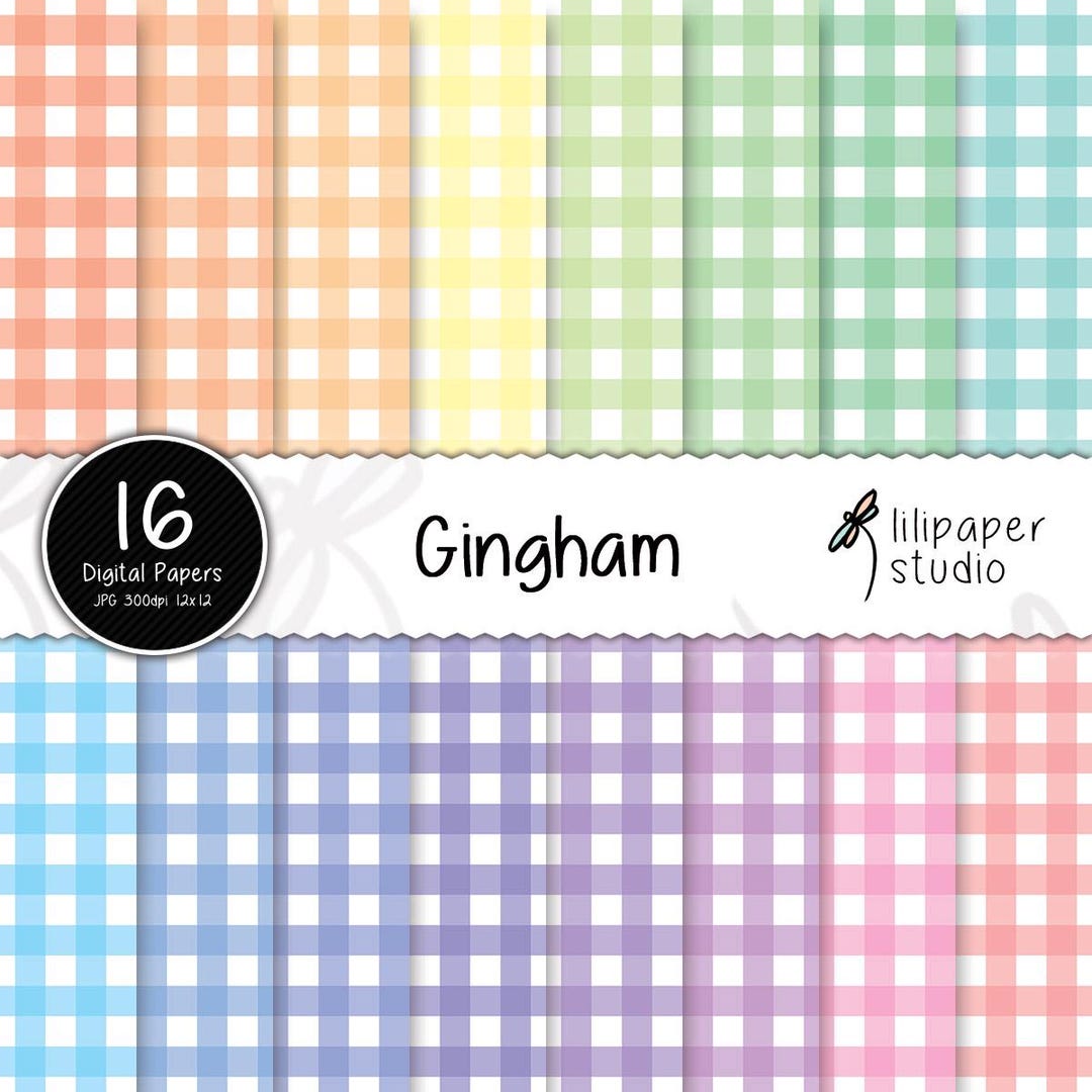 Gingham Digital Papers 16 Seamless Gingham Backgrounds Pastel Digital ...