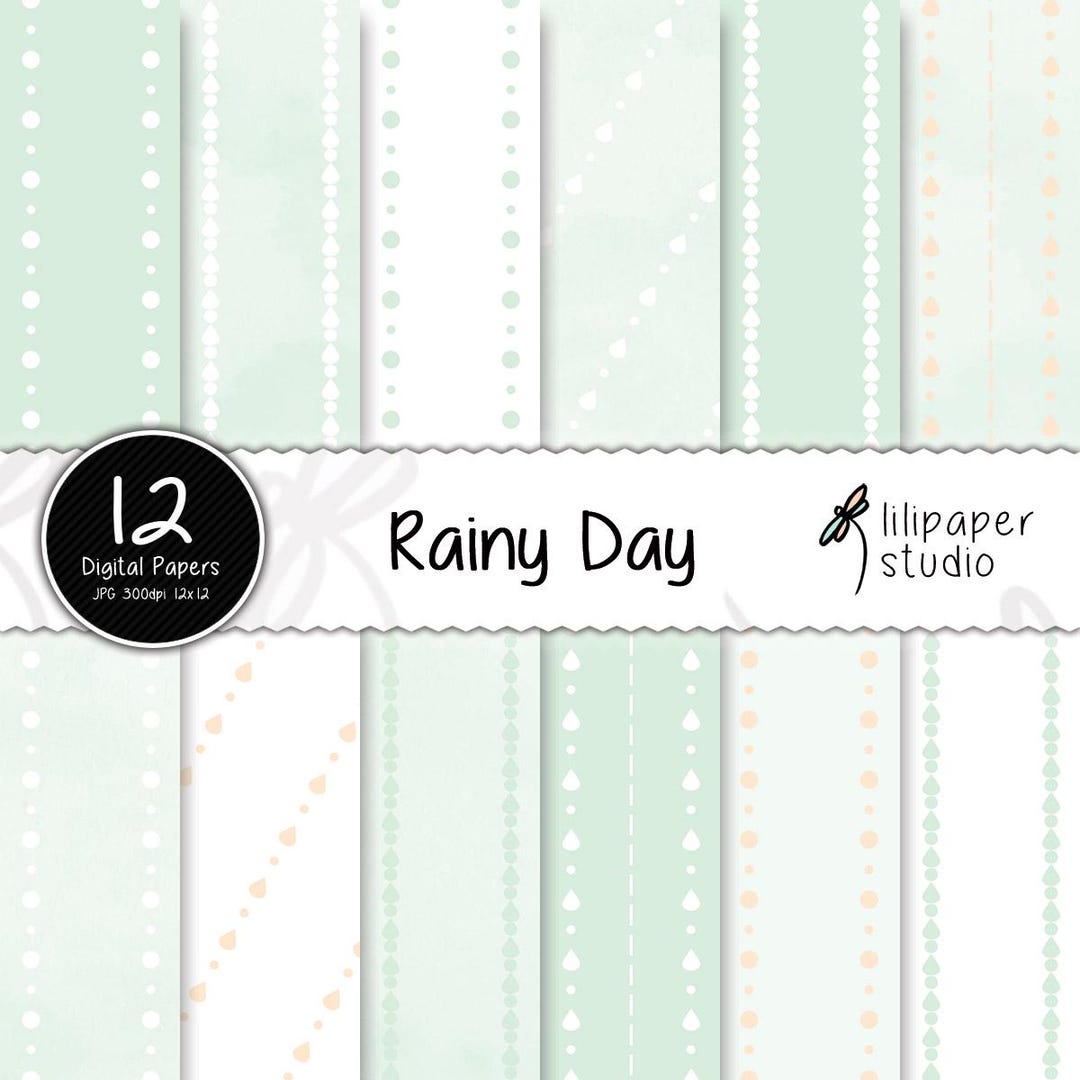 Green Rain Drops Digital Papers | 12 Rain Drops Backgrounds | Rainy Day ...