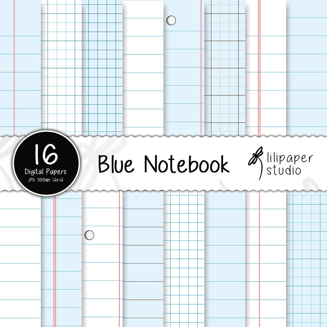 Digital Notebook Papers | 16 Blue Notebook Pages Backgrounds | Digital ...
