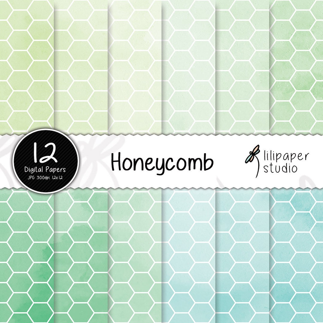 Watercolor Honeycomb Digital Papers Green Hexagonal Scrapbook - Etsy