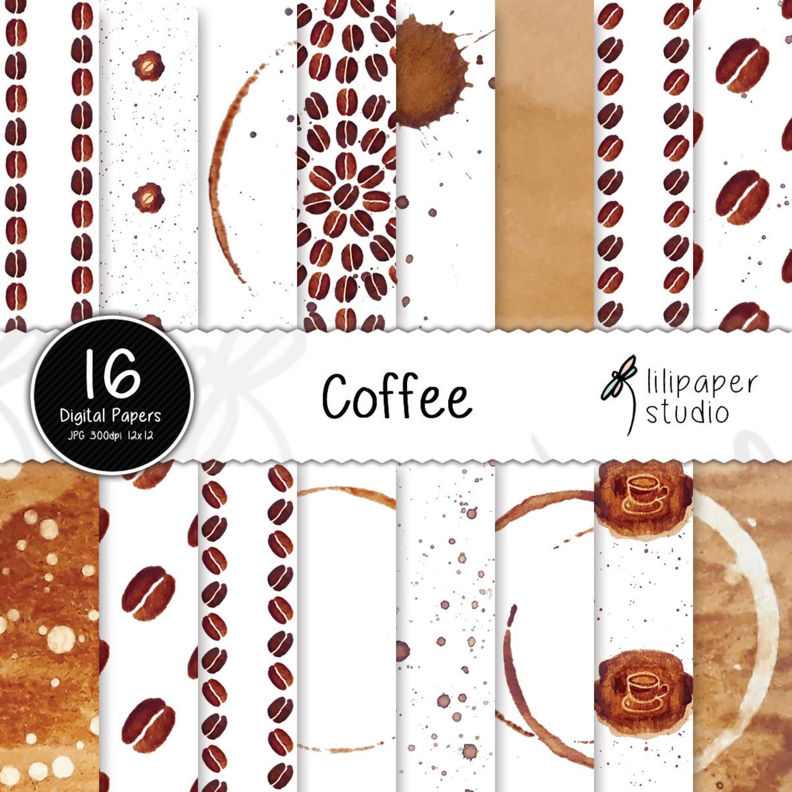 Coffee Stains Digital Papers & Cliparts Bundle: 49 Designs (commercial ...