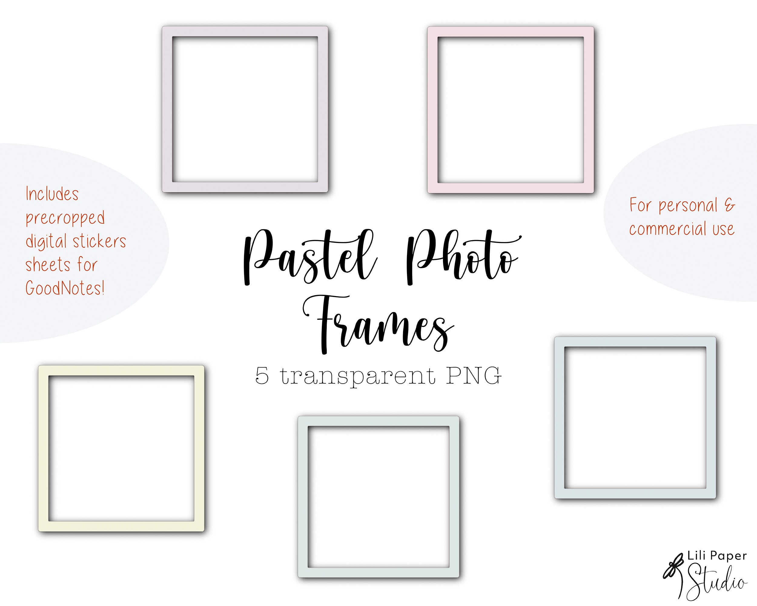 Pastel Digital Picture Frames Photo Stickers Download 5 - Etsy