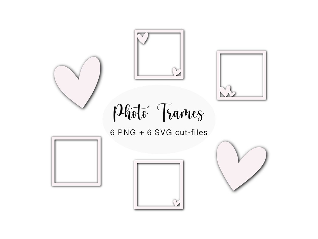 Pink Digital Photo Frames & Heart Shapes | 6 PNG Files + 6 SVG Cut ...