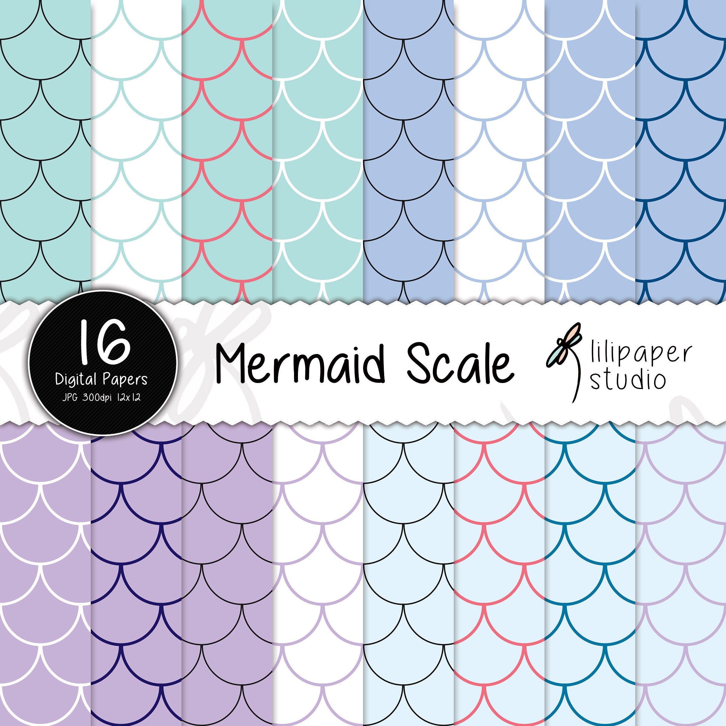 12x12inch Seamless Sparkling Rainbow Mermaid Scale Design Digital Paper ...