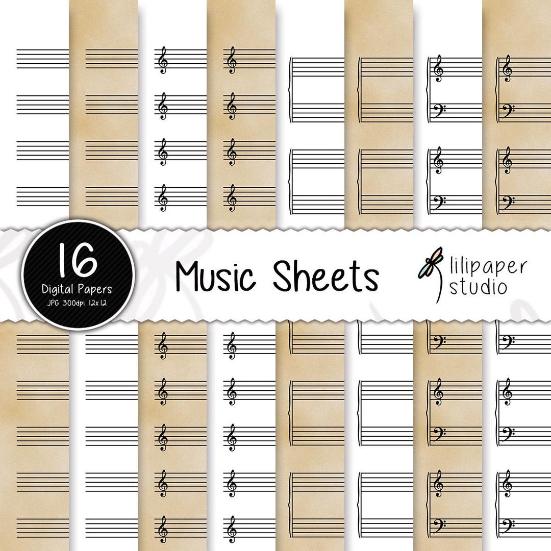 Music Score Digital Paper: 12x12 Scrapbook Backgrounds (JPEG Files) - Etsy