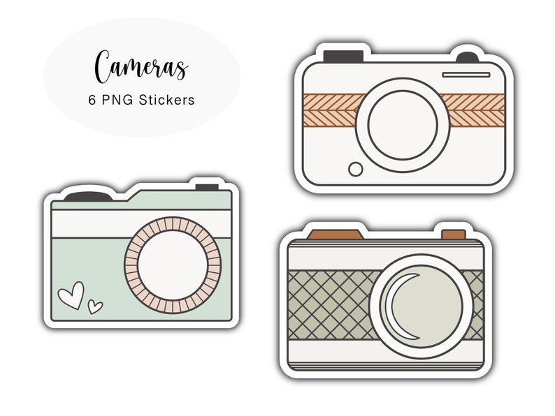 Cute Boho Cameras Cliparts | 6 Retro Cameras PNG Files | Vintage ...