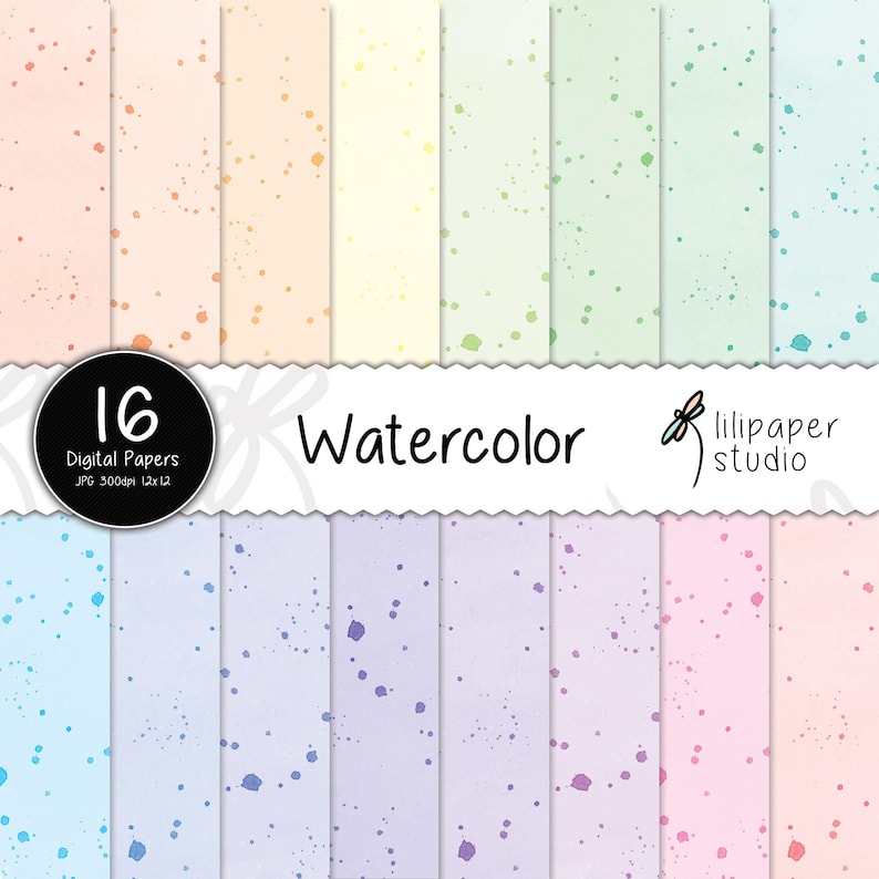Pastel Watercolor Digital Paper: Splatter Backgrounds (12x12 JPEG Files ...