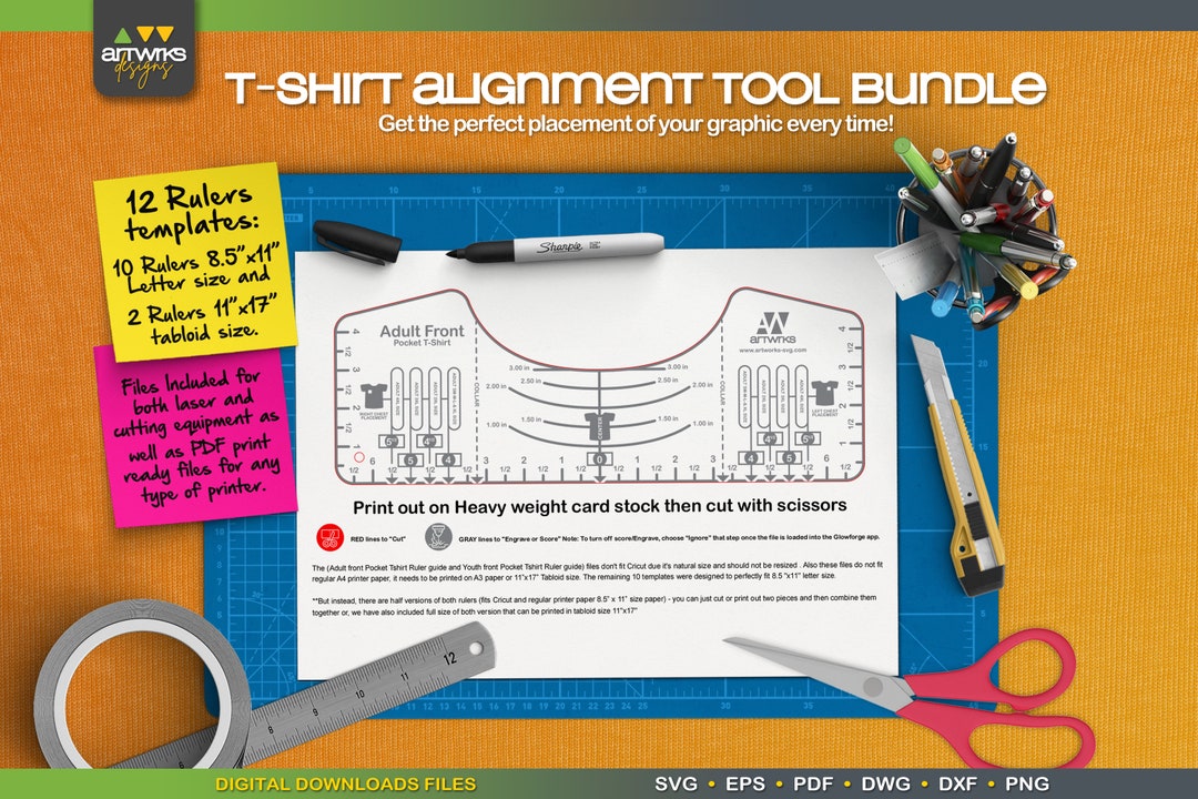 T-shirt Alignment Tool Printable PDF Printable SVG Bundle Vinyl ...