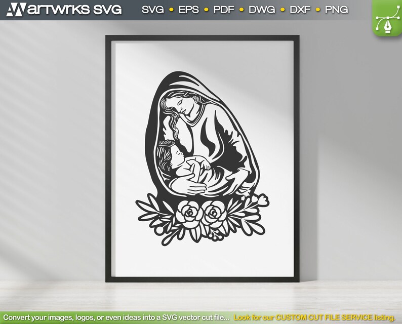 Virgin Mary Laser Cut File SVG Mother and Child SVG | Religious Svg by ...
