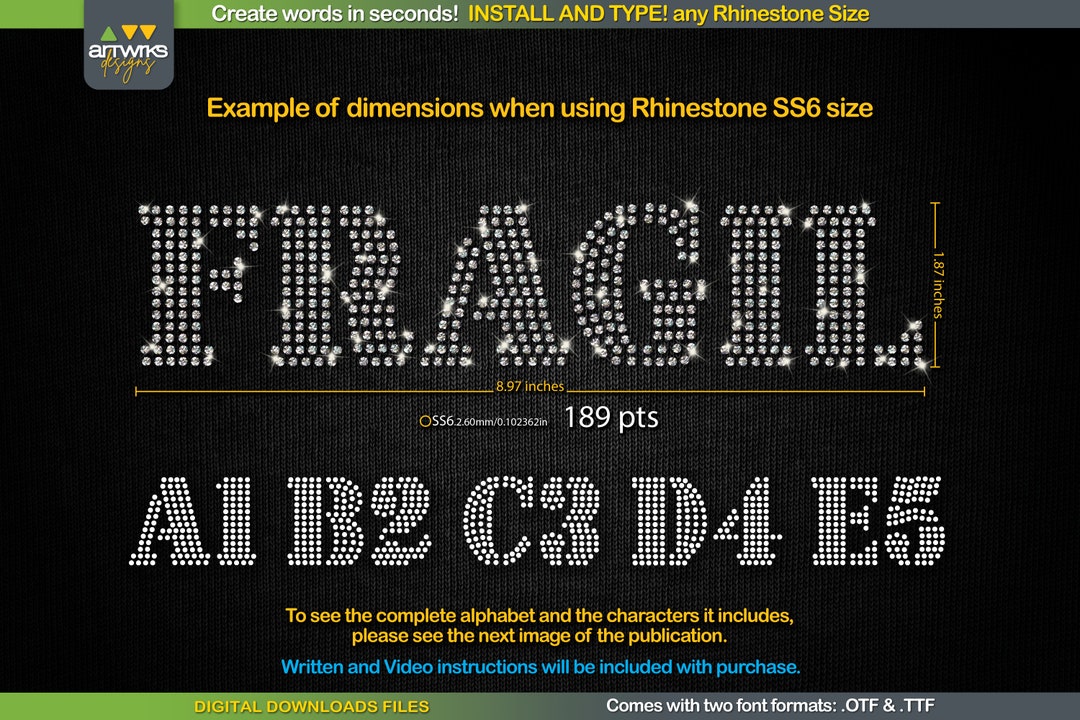 RHINESTONE TTF FONT Typeable Rhinestone - Crystal Hot Fix Rhinestone ...