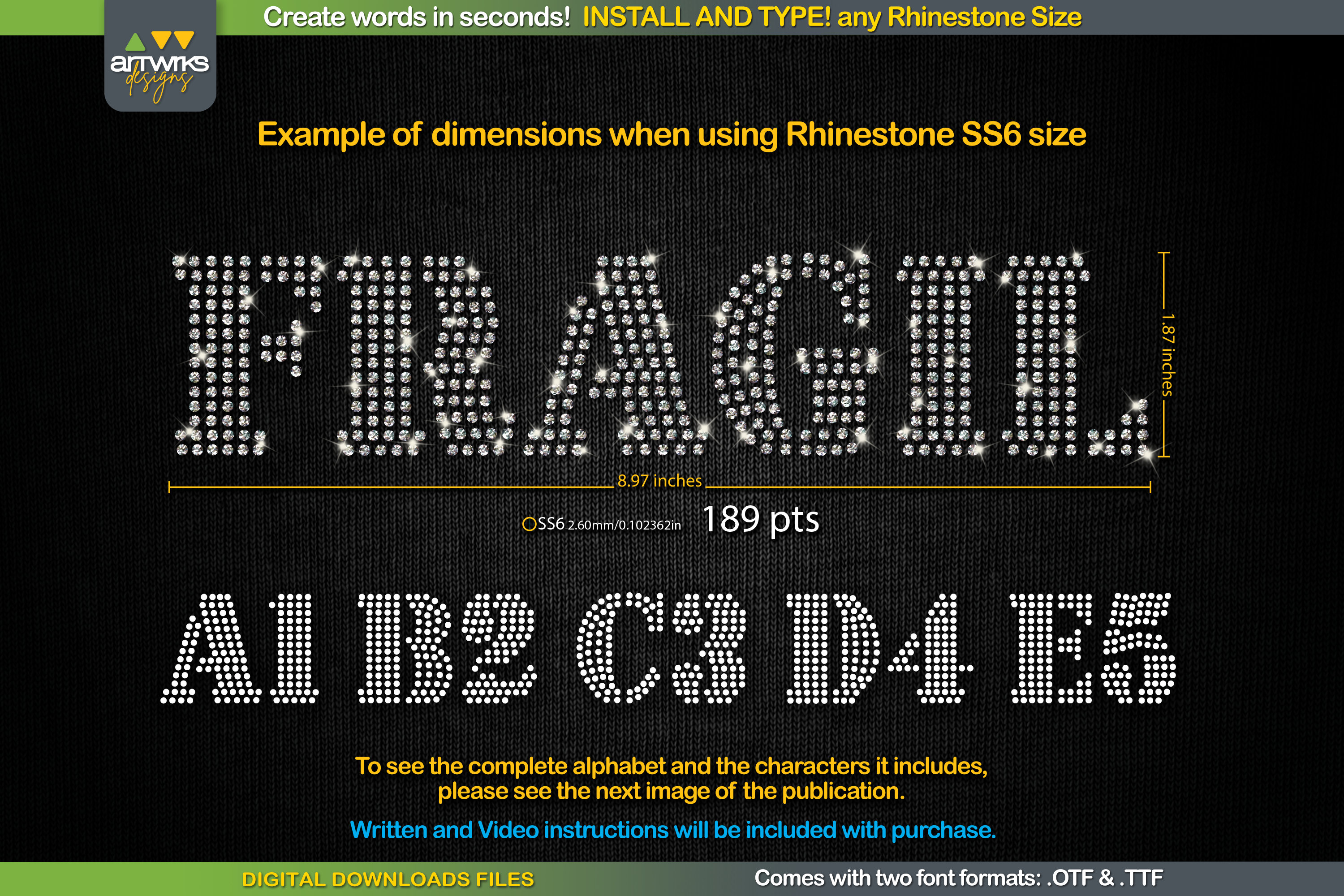 RHINESTONE TTF FONT Typeable Rhinestone Crystal Hot Fix - Etsy