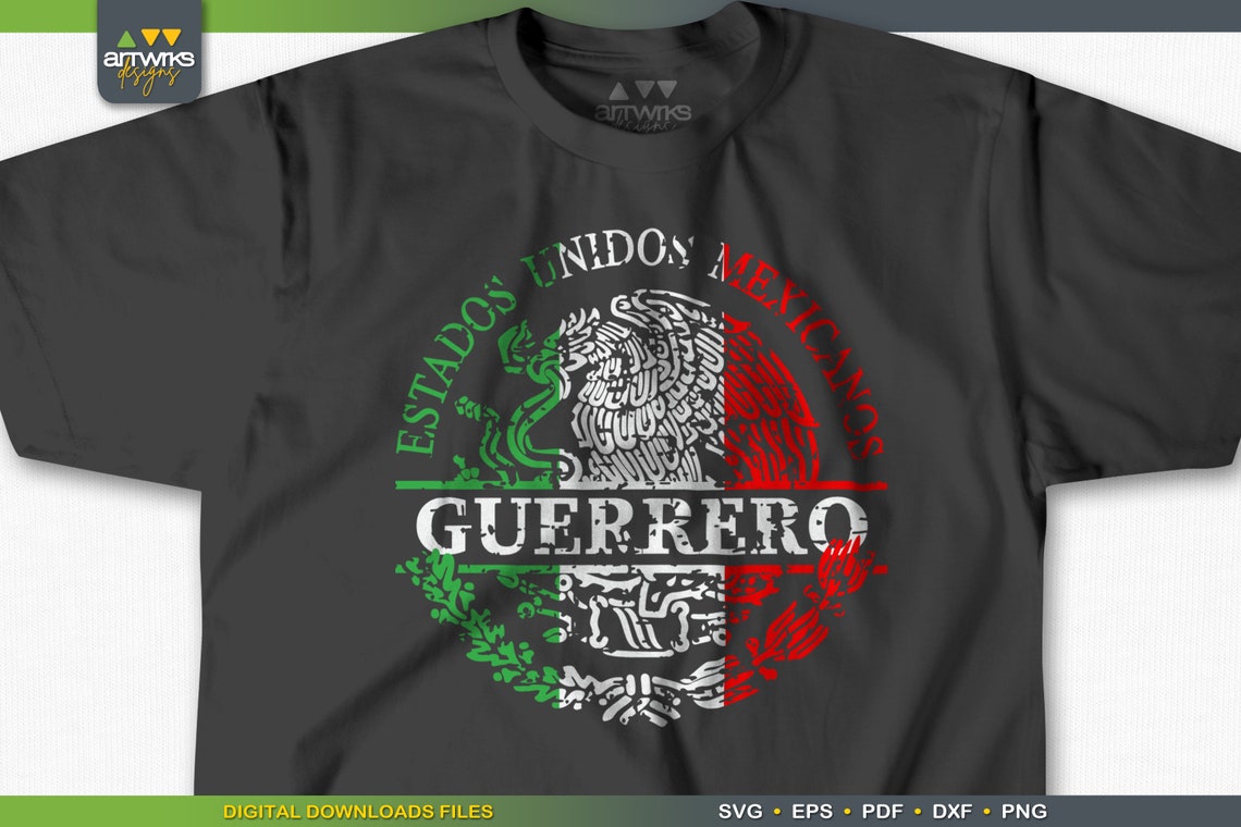 Distressed Escudo Nacional Estados Mexicanos Tricolor Guerrero Split ...