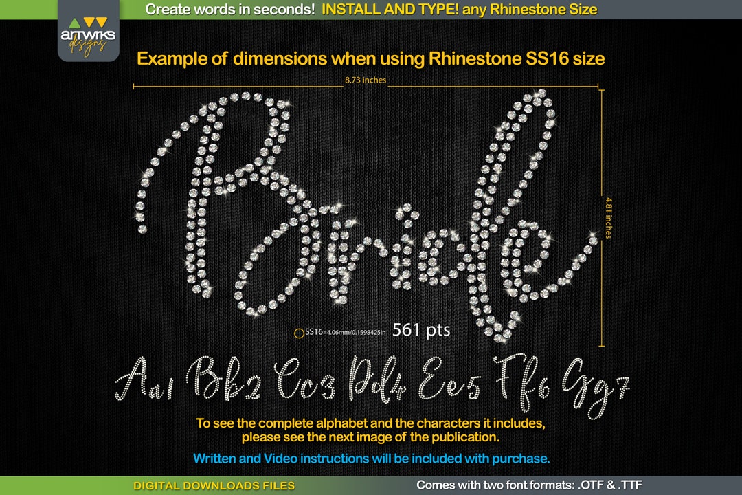 TYPEABLE RHINESTONE TTF Font - Digital Template Fancy Script Font Bling ...