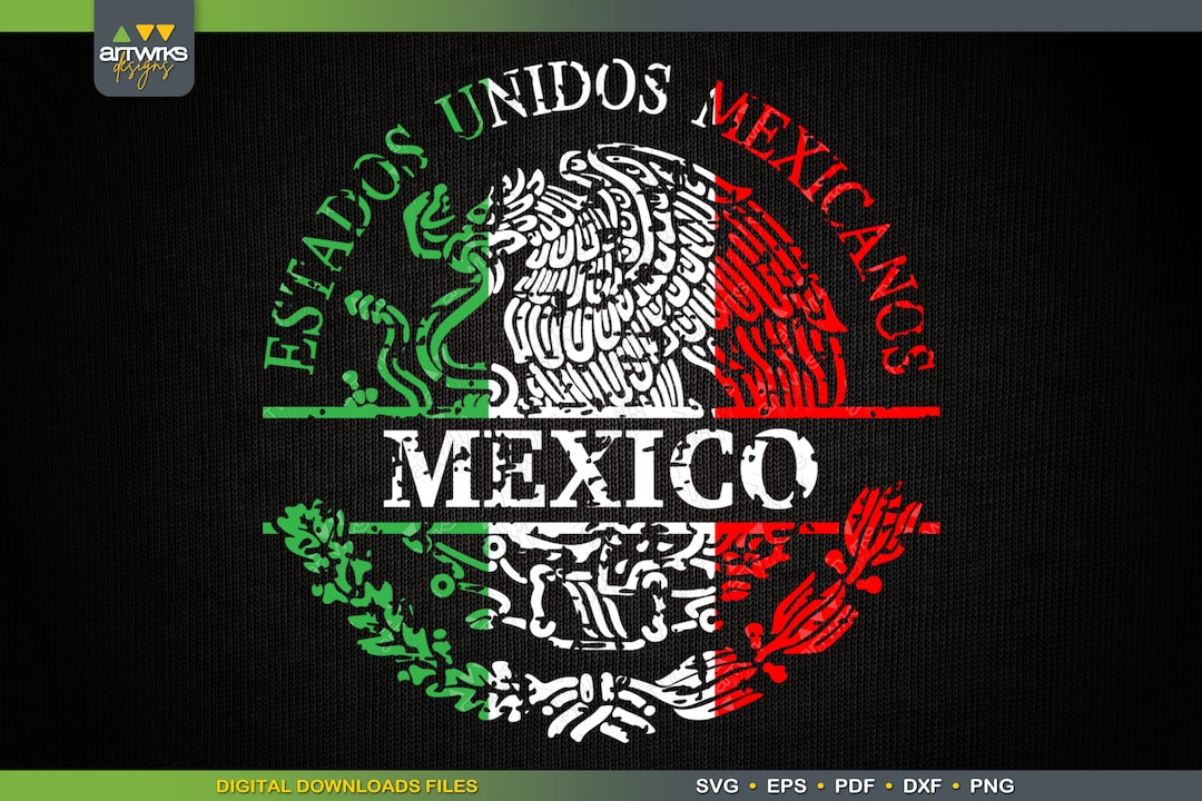 Distressed Mexico Coat of Arms Escudo Nacional Tricolor Mexico Split Monogram SVG File Mexico ...