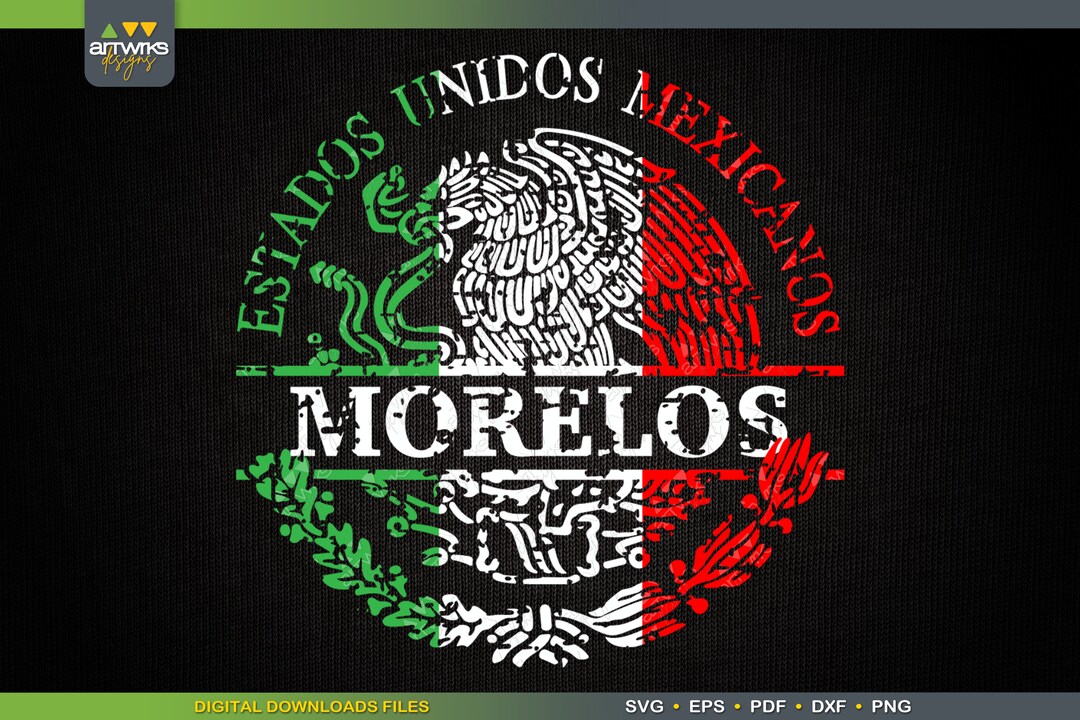 Distressed Escudo Nacional Mexico Coat of Arms Tricolor Morelos Split Monogram SVG File Mexico ...