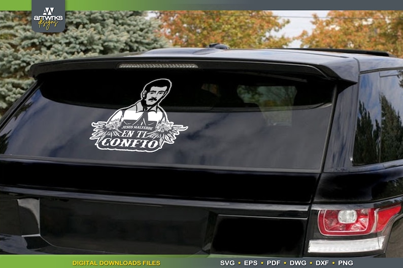 Jesus Malverde En Ti Confio Rear Window Decal SVG Files for | Etsy