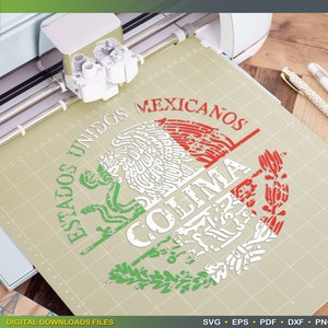 Distressed Escudo Nacional Aguila Mexicana Tricolor Colima Split Monogram SVG File Distress ...