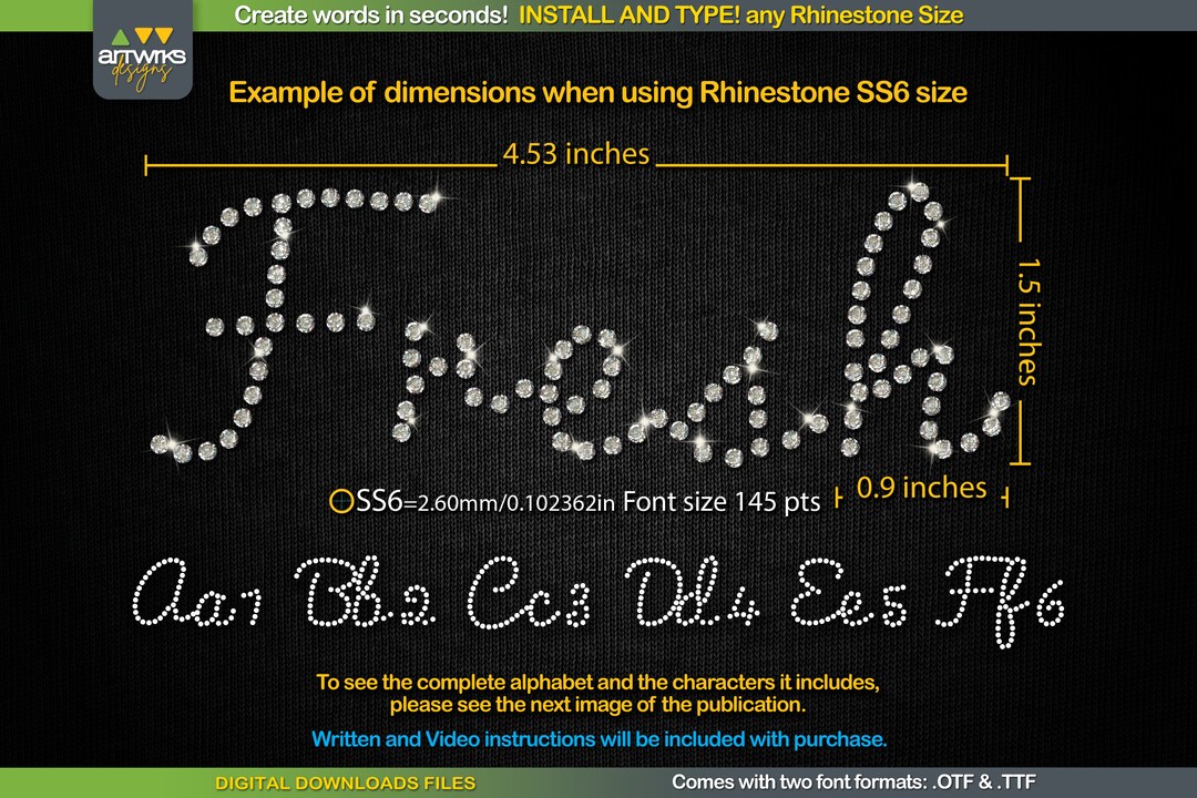 Rhinestone Template | Typeable Rhinestone Script Font | TTF Rhinestone ...